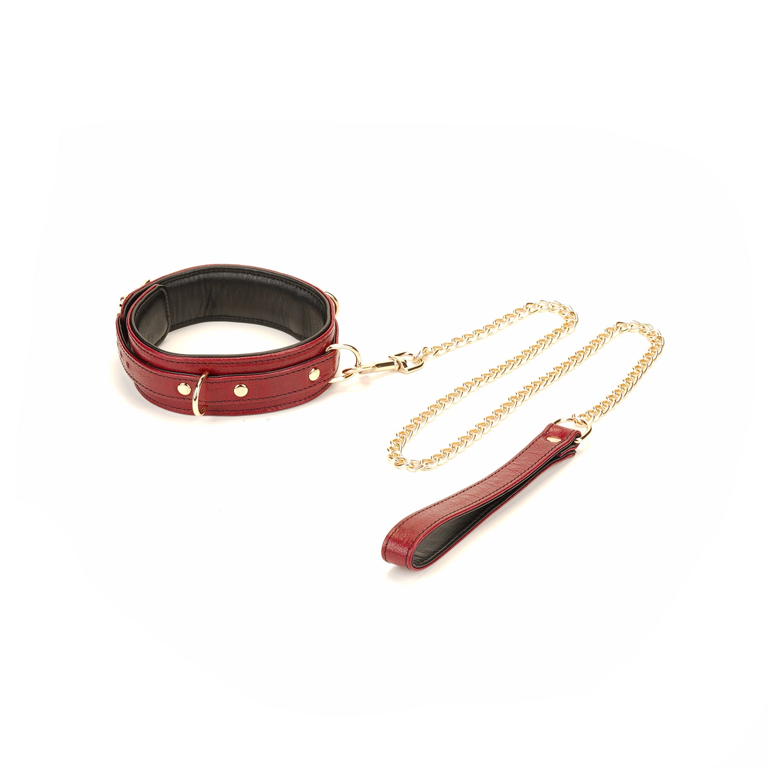 Limited Edition：Italian Blood Red- Leather Collar with Chain Leash ...
