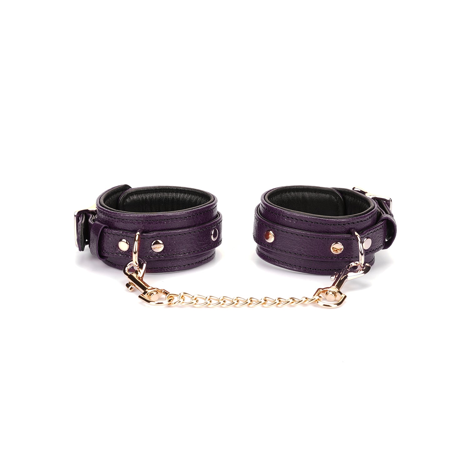 Limited Edition: Italian Dark Purple- Leather Handcuffs with Gold Hard ...