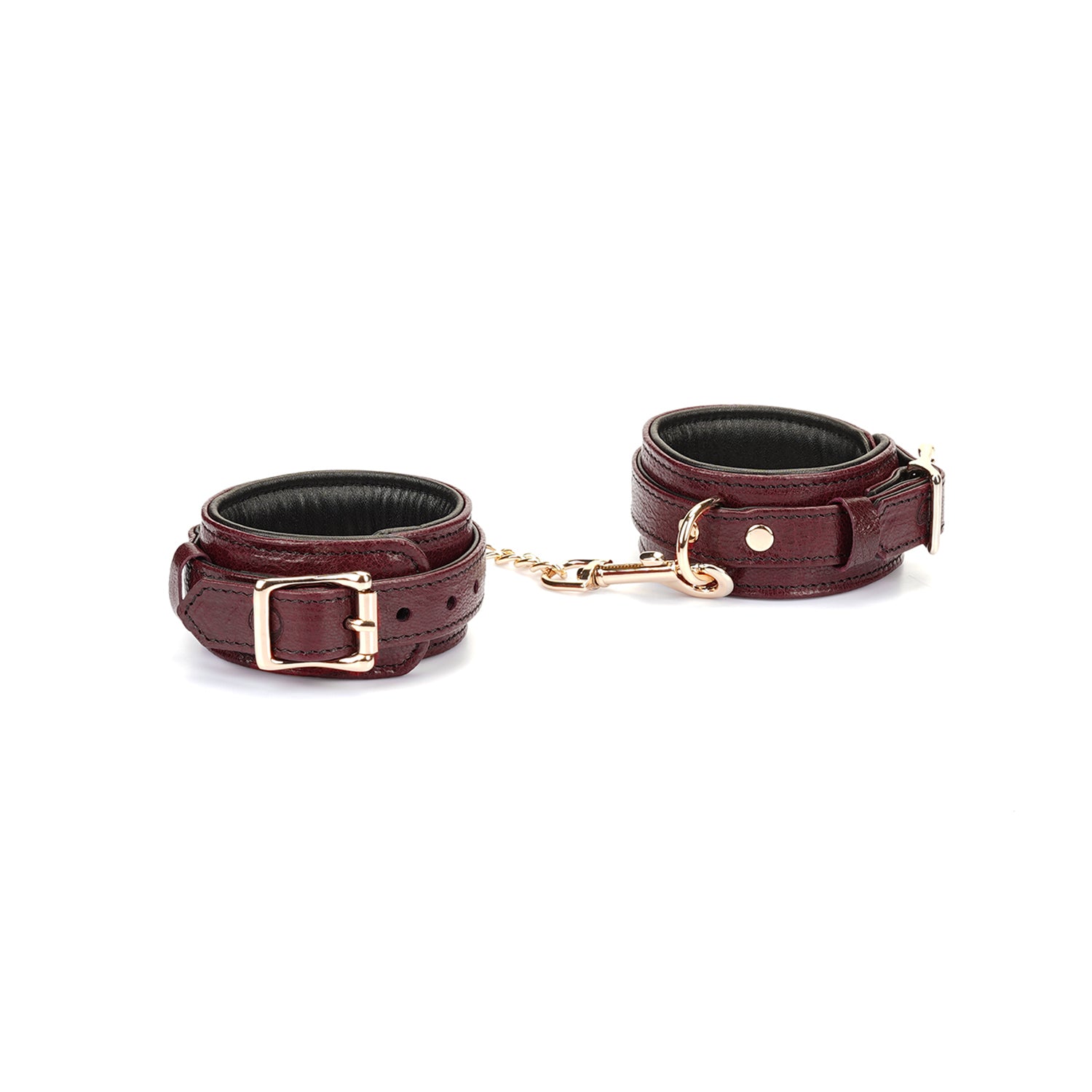 Limited Edition: Italian Dark Red- Leather Handcuffs with Gold Hardwar ...