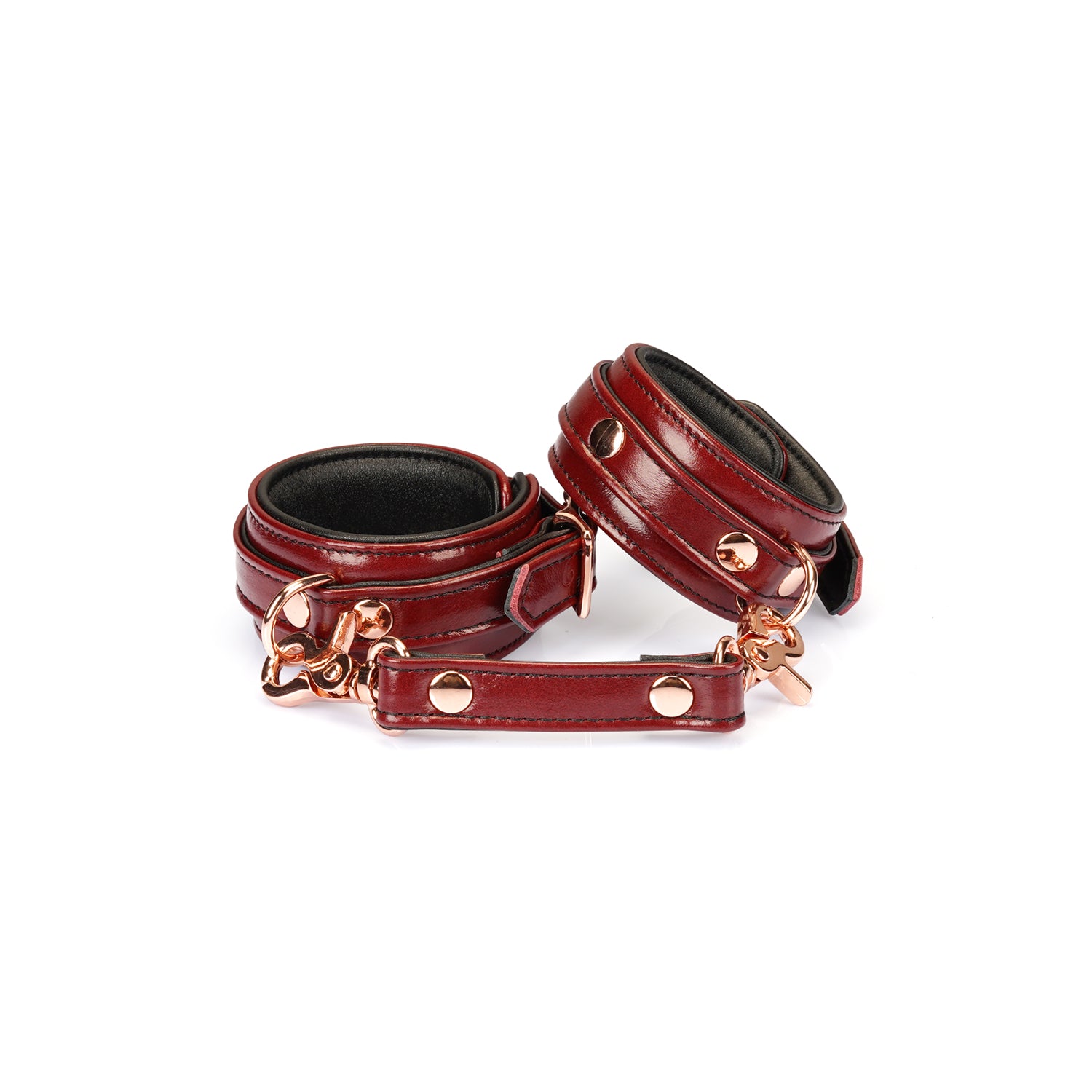 Wine Red: Leather Narrow Handcuffs with Rose Gold Hardware – Liebe Seele
